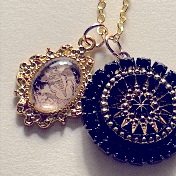 Artisan | Jewelry | Vintage Mourning Pendant W Black Crystals Goldplate ...